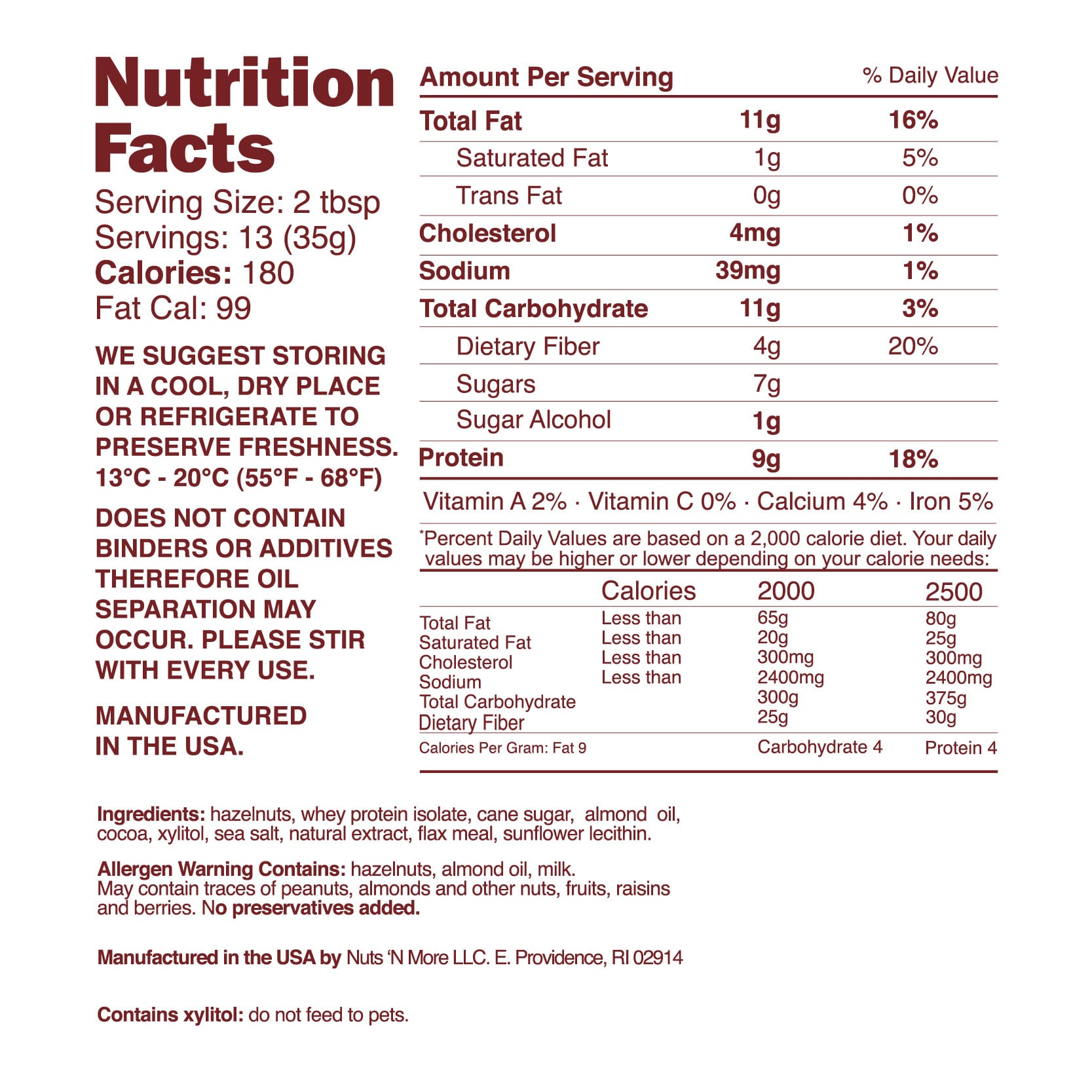 nutrition-facts-hazelnut-butter-nuts-n-more | Bodyfirst Nutrition